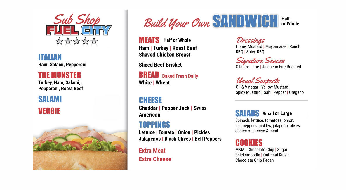 Food Menus | Fuel City